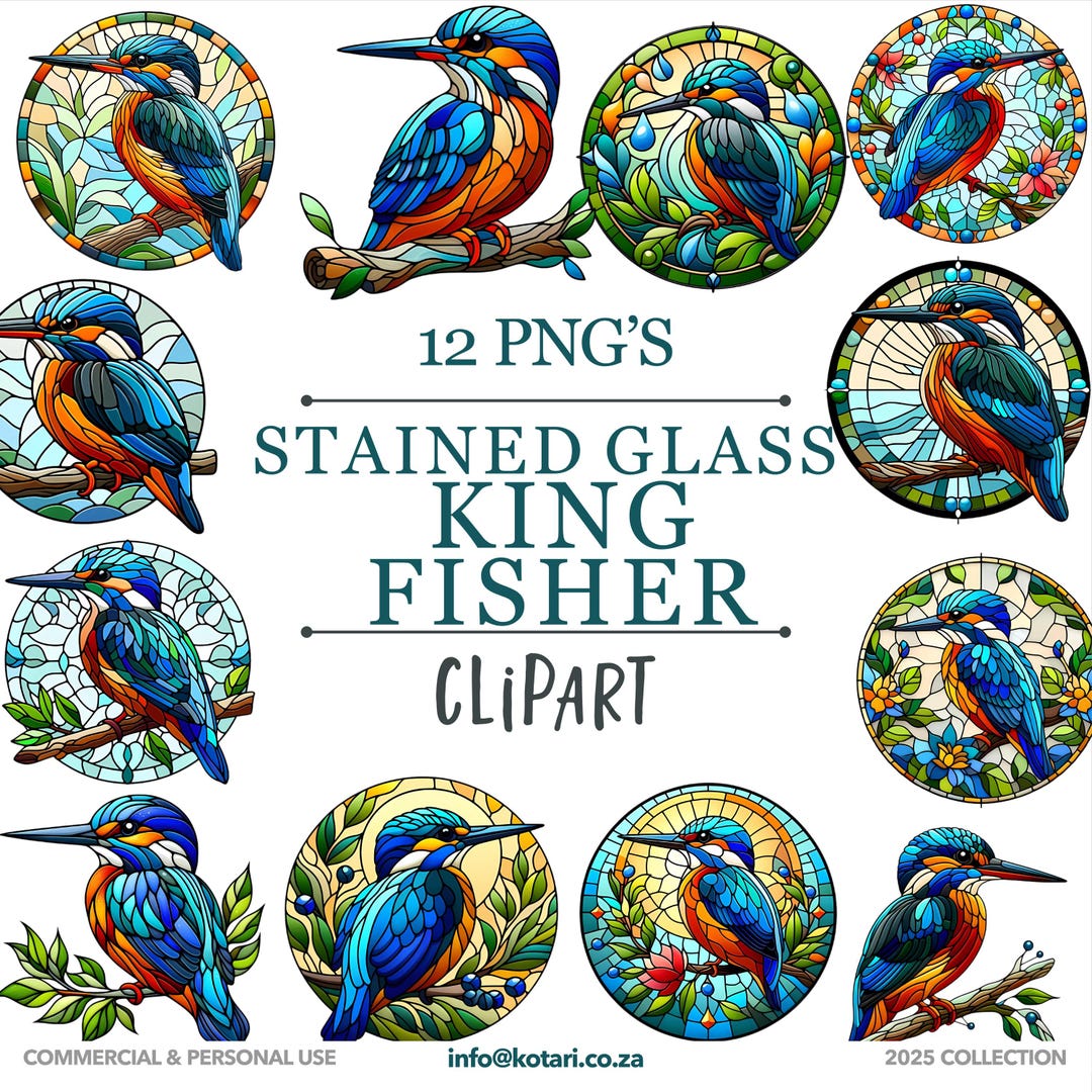Stained Glass Kingfisher - Transparent PNG Clipart - Commercial Use - Etsy