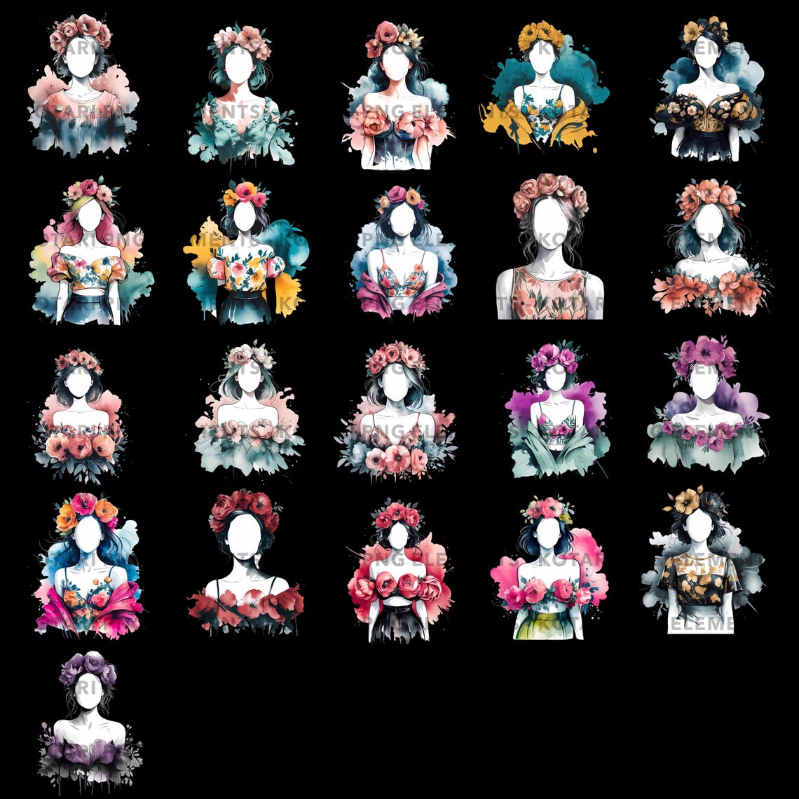 Colorful Faceless Woman - Transparent PNG Clipart - Commercial Use - Etsy