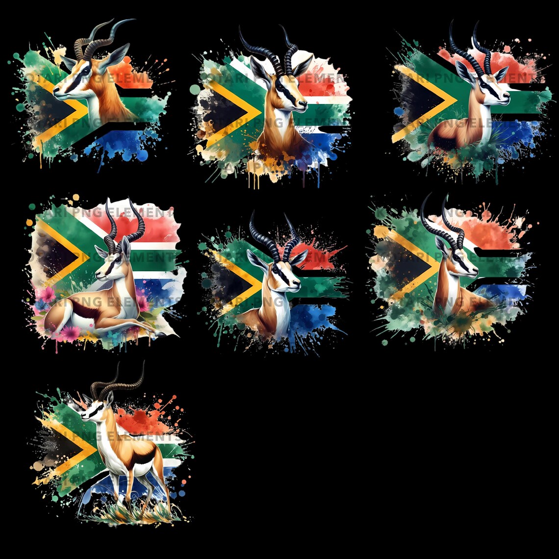 Springbok With SA Flag - Transparent PNG Clipart - Commercial Use - Etsy