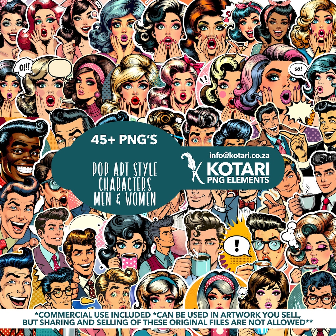 Pop Art Characters - Transparent PNG Clipart - Commercial Use - Etsy