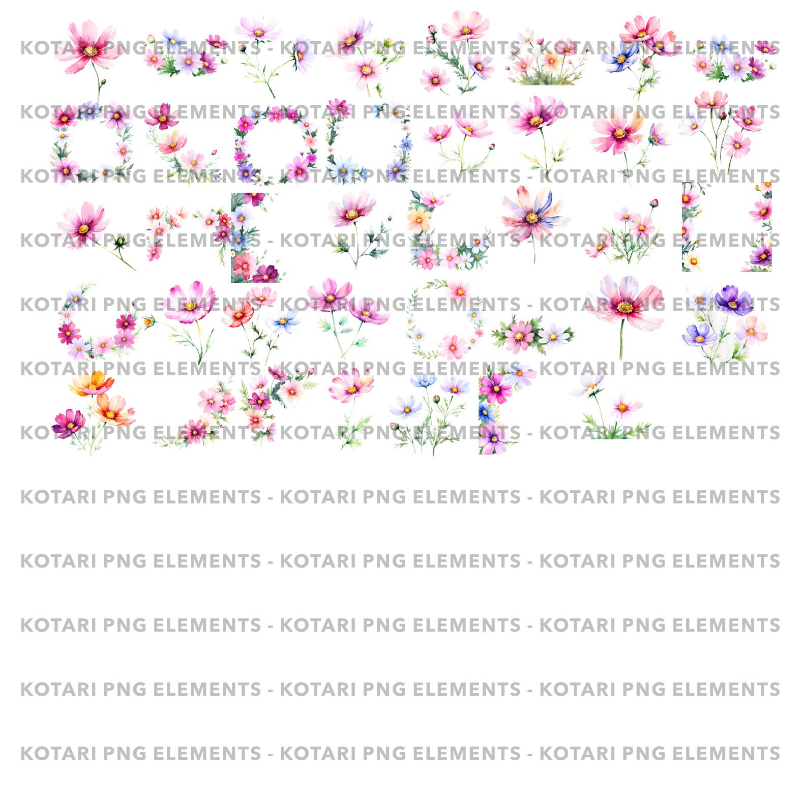 Hand Painted Cosmos Transparent PNG Clipart Commercial Use - Etsy