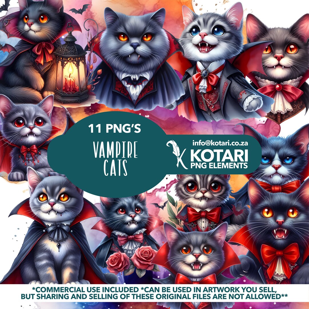 Vampire Cats - Transparent PNG Clipart - Commercial Use - Etsy