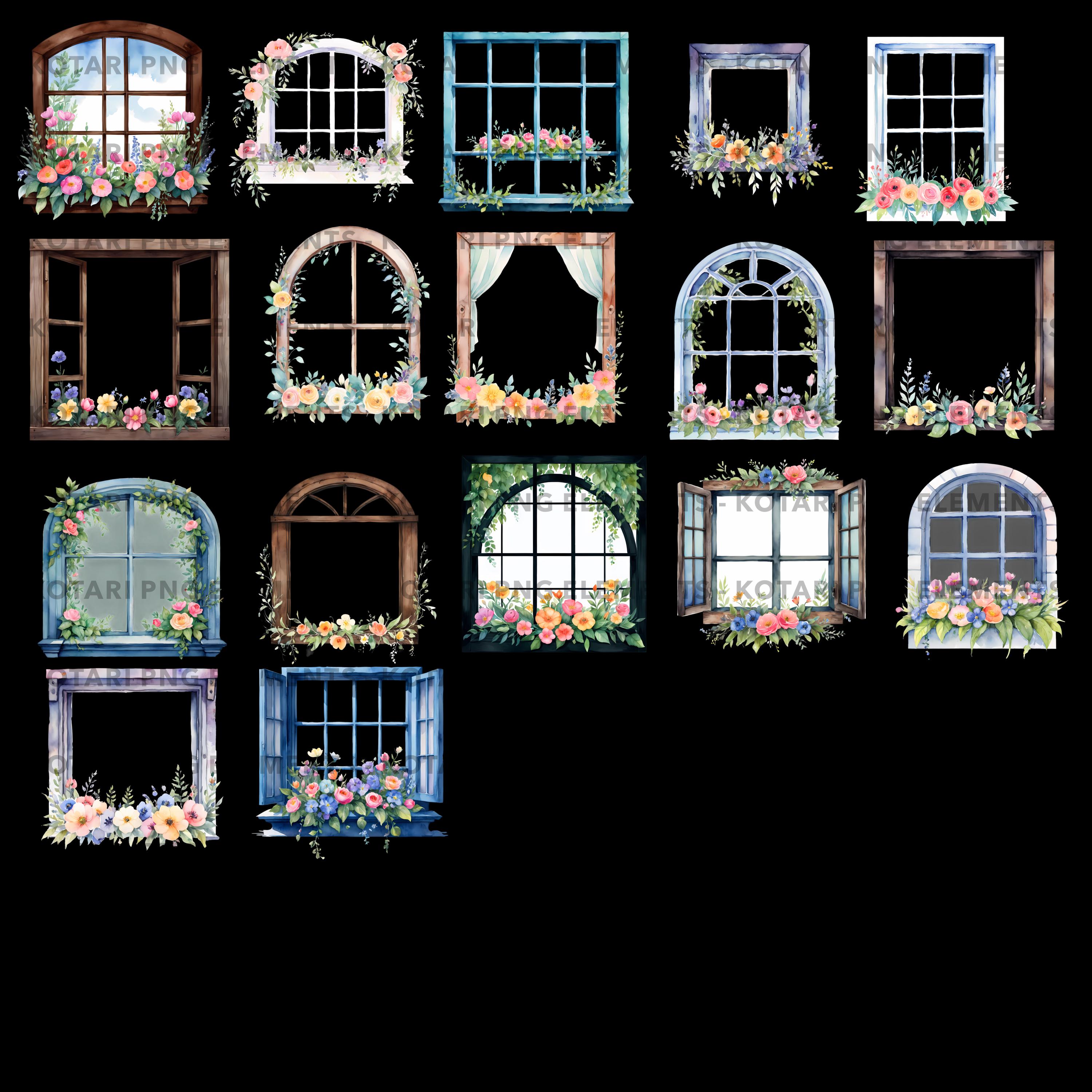 Floral Window Frames - Transparent PNG Clipart - Commercial Use - Etsy