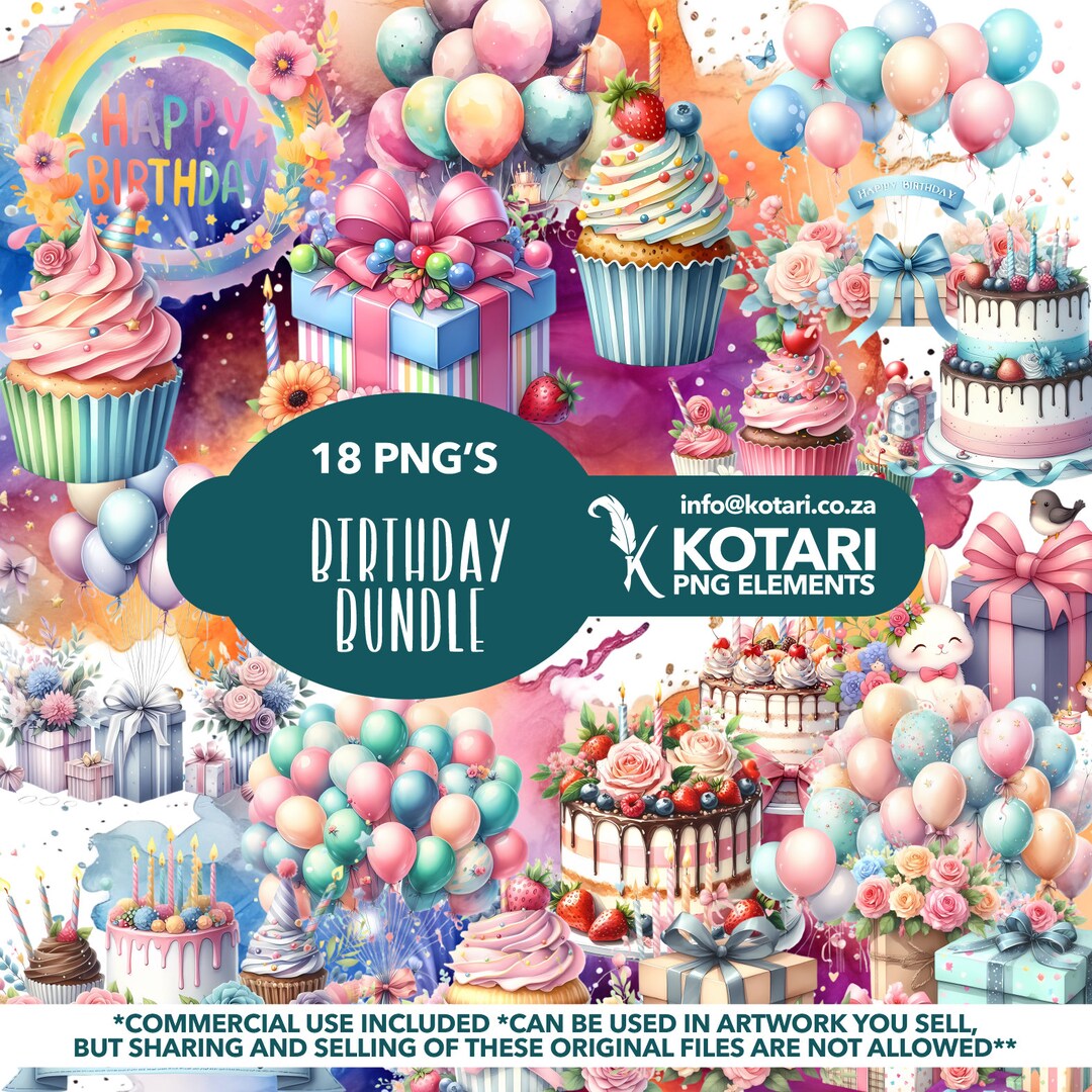 Birthday Bundle Transparent PNG Clipart - Commercial Use - Etsy