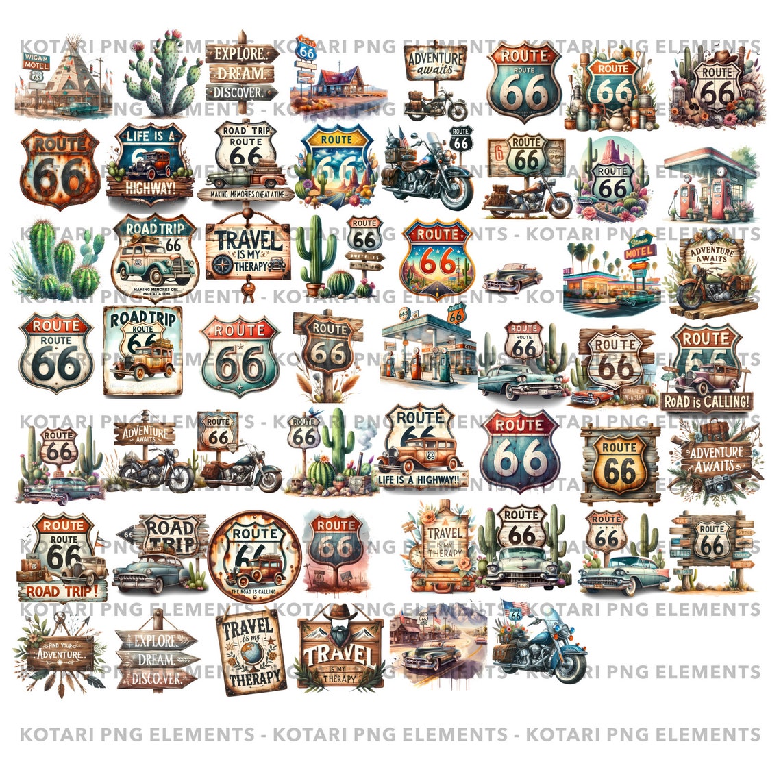 Route 66 - Transparent PNG Clipart - Commercial Use - Etsy