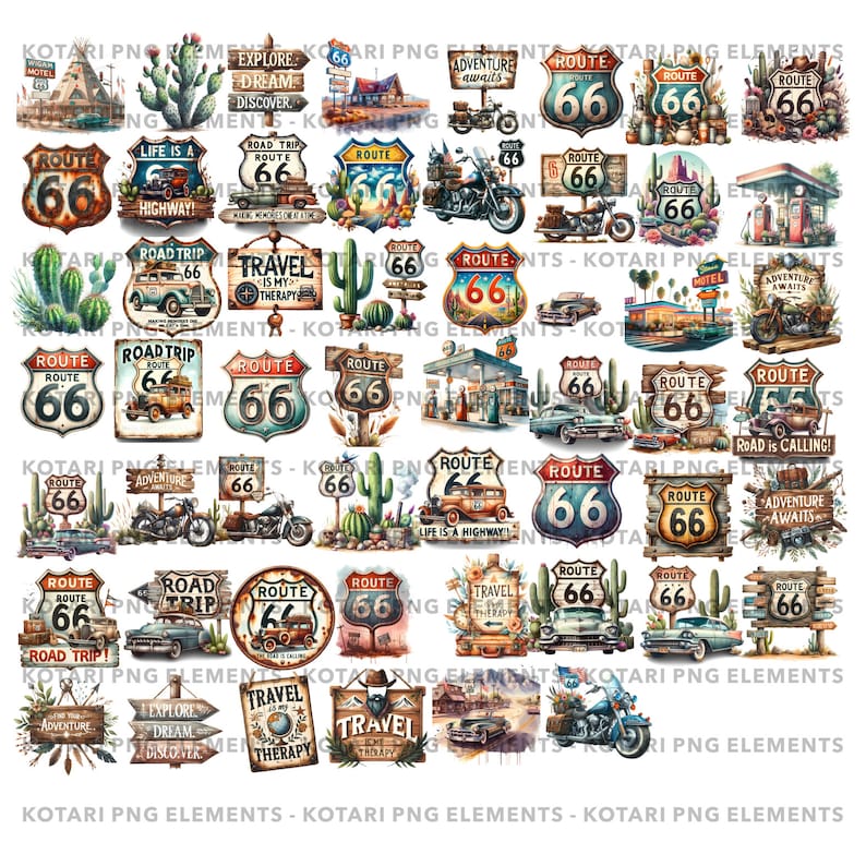 Route 66 - Transparent PNG Clipart - Commercial Use - Etsy