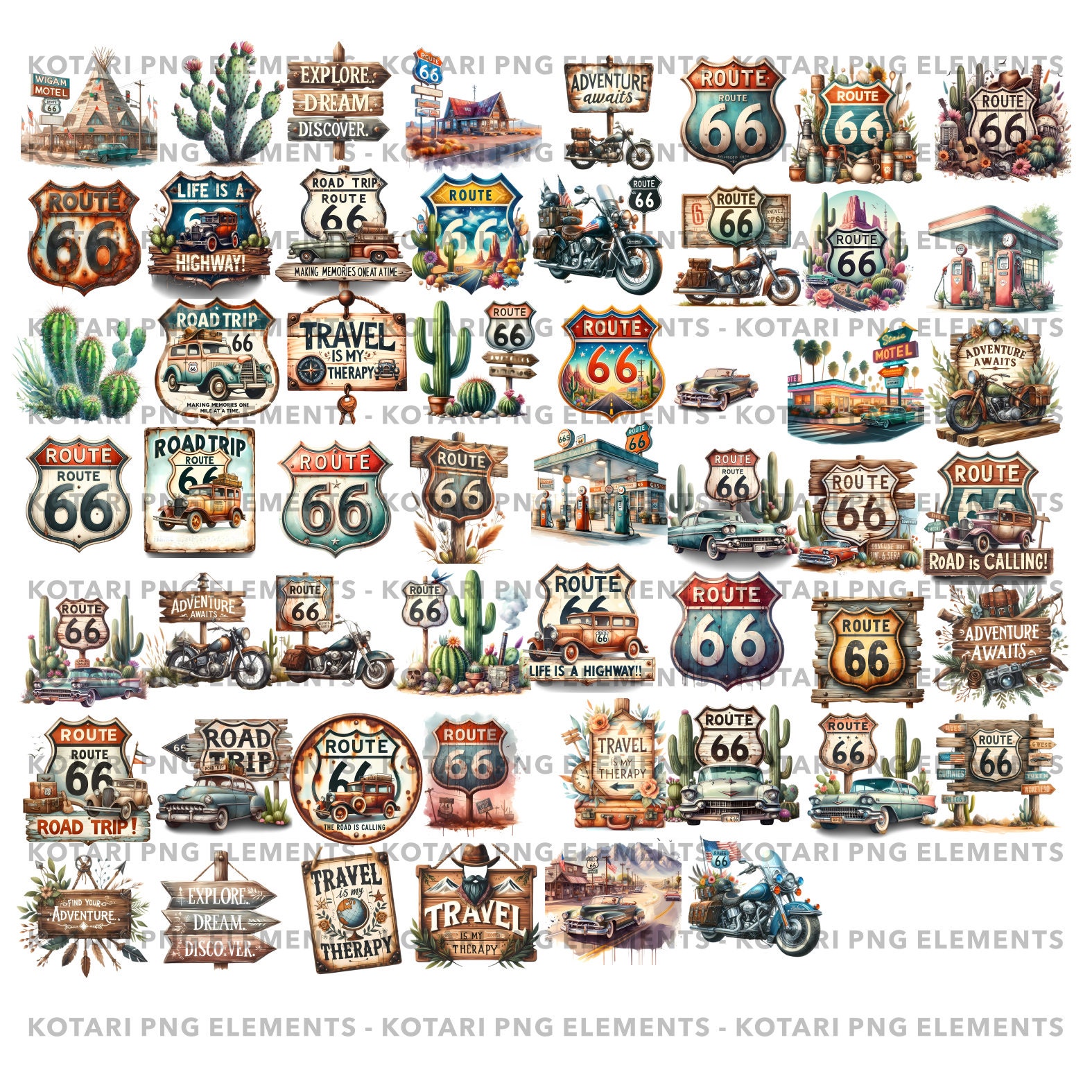 Route 66 Transparent PNG Clipart Commercial Use - Etsy