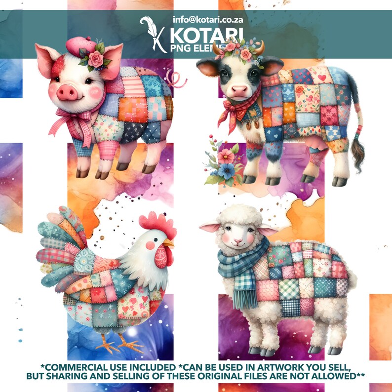 Patchwork Farm Animals and Elements Transparent PNG Clipart Commercial ...