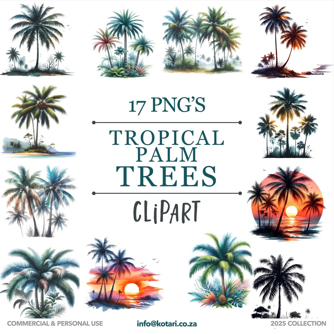 Tropical Palm Trees - Transparent PNG Clipart - Commercial Use - Etsy