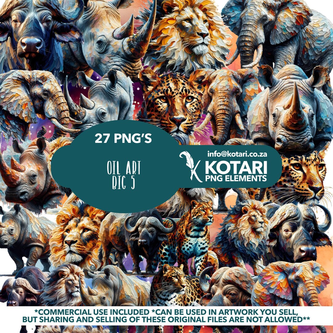 Oil Painted Big 5 - Big Five - - Transparent PNG Clipart - Commercial ...