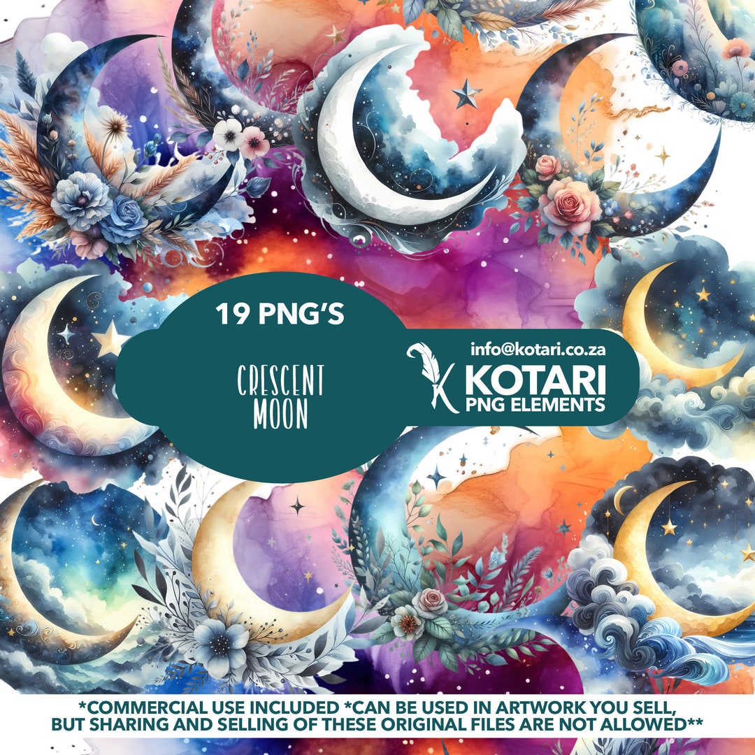 Crescent Moon - Transparent PNG Clipart - Commercial Use - Etsy