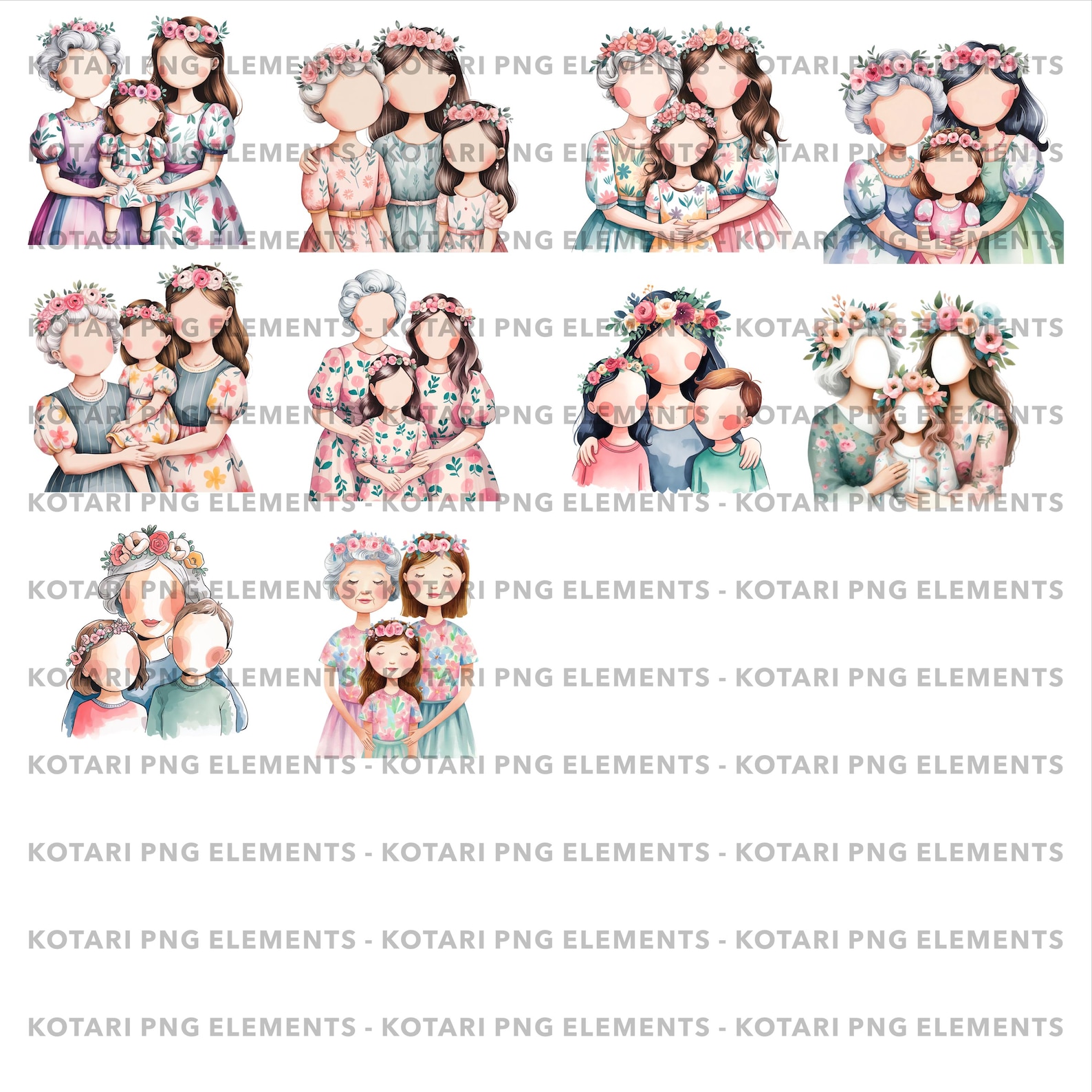Whimsical Faceless Family - Transparent PNG Clipart - Commercial Use - Etsy