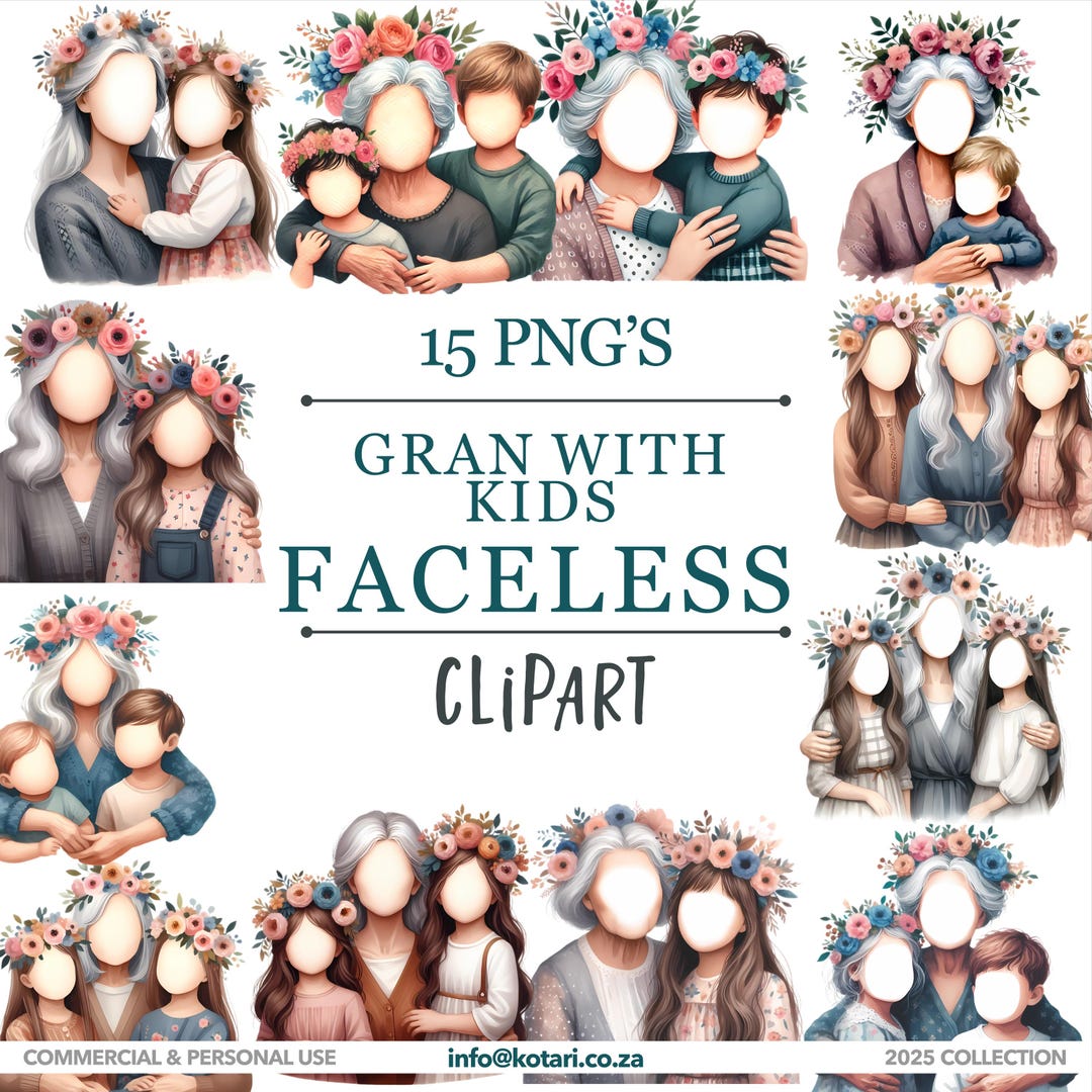 Faceless Gran With Kids - Transparent PNG Clipart - Commercial Use - Etsy