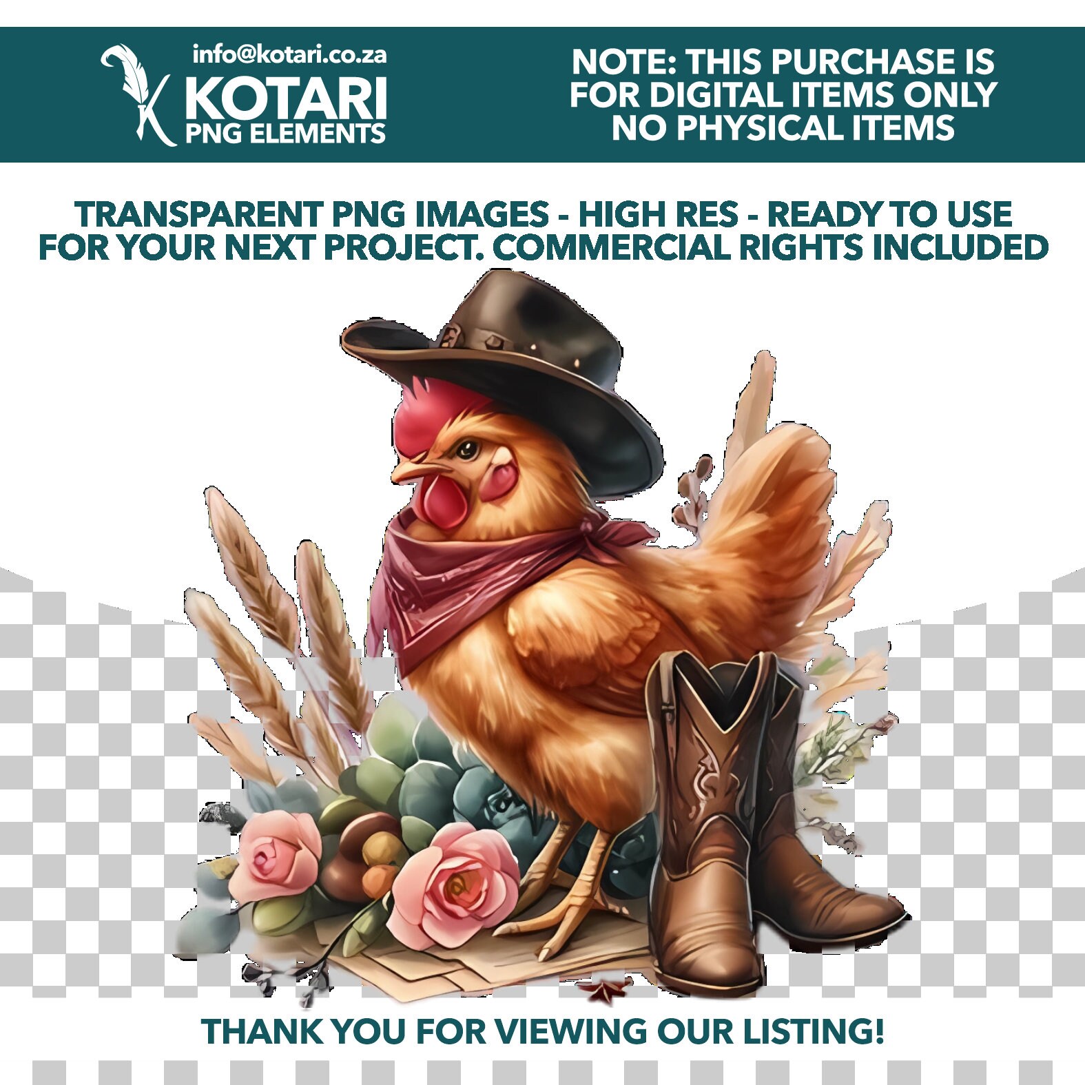 Cowboy Chickens Transparent PNG Clipart Commercial Use - Etsy