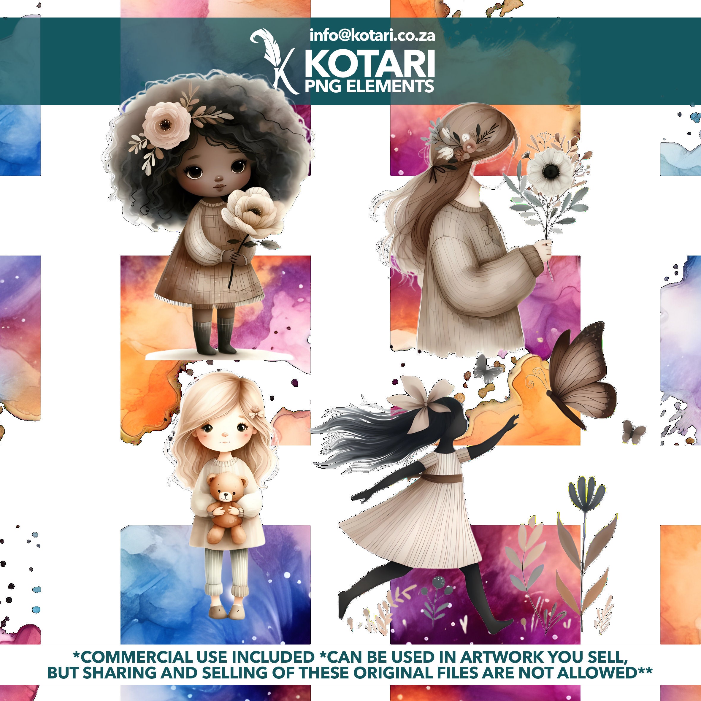 Whimsical Girl Transparent PNG Clipart Commercial Use - Etsy