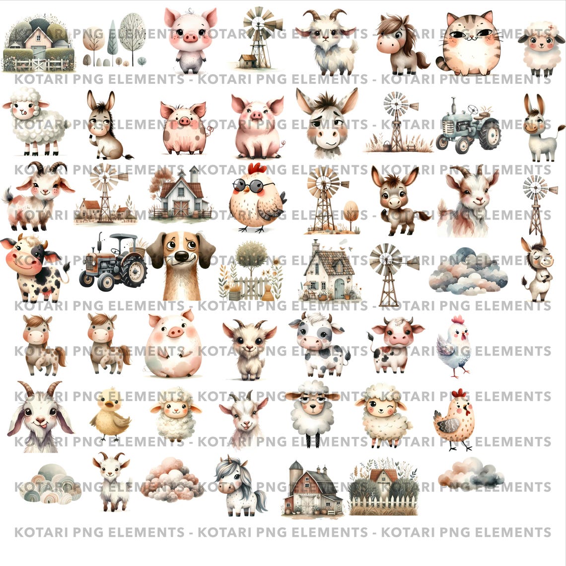 Whimsical Farm Animals - Transparent PNG Clipart - Commercial Use - Etsy