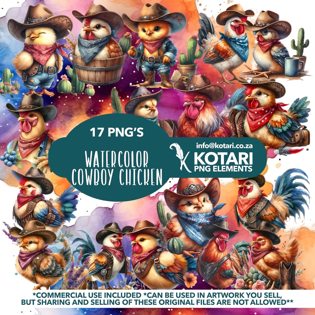 Cowboy Chickens Transparent PNG Clipart Commercial Use - Etsy