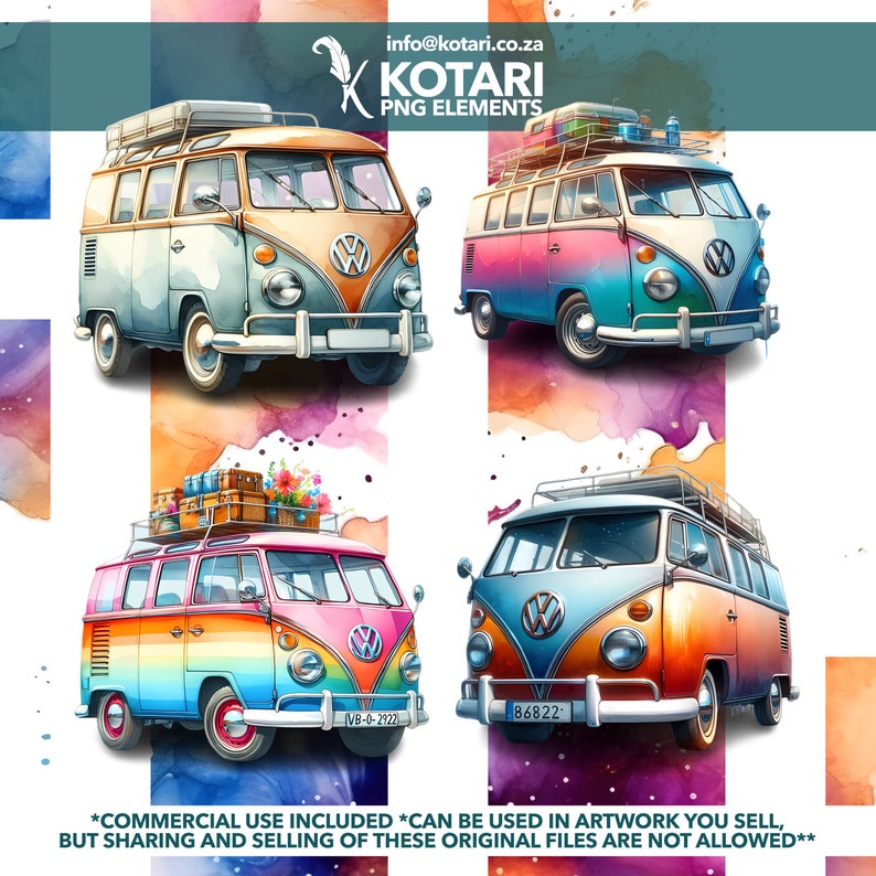 Retro Combi Van Clipart PNG transparente Uso comercial - Etsy México