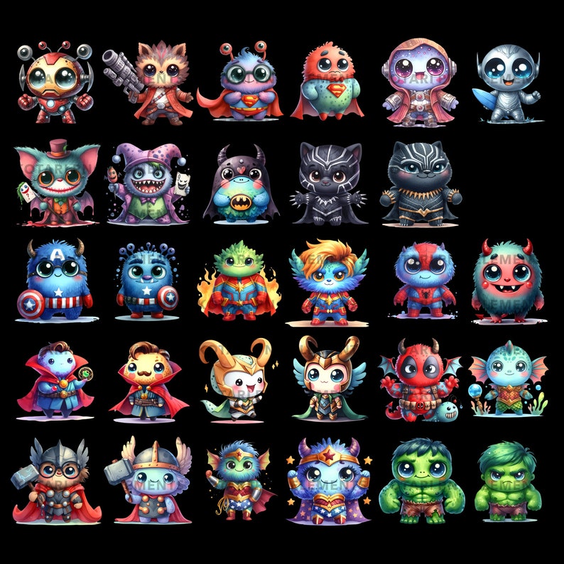 Superhero Monsters Transparent PNG Clipart Commercial Use - Etsy