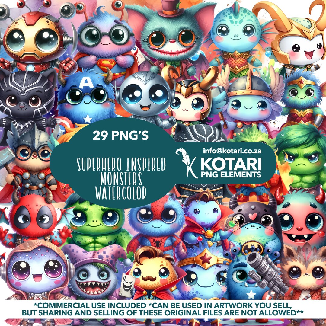 Superhero Monsters Transparent PNG Clipart Commercial Use - Etsy