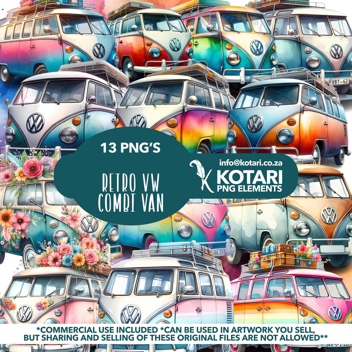 Retro Combi Van Clipart PNG transparente Uso comercial - Etsy México