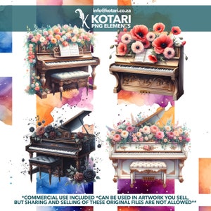 Floral Piano - Transparent PNG Clipart - Commercial Use - Etsy