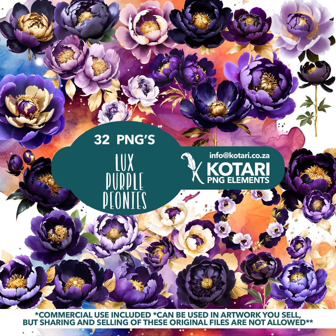 Lux Purple Peonies - Transparent PNG Clipart - Commercial Use - Etsy