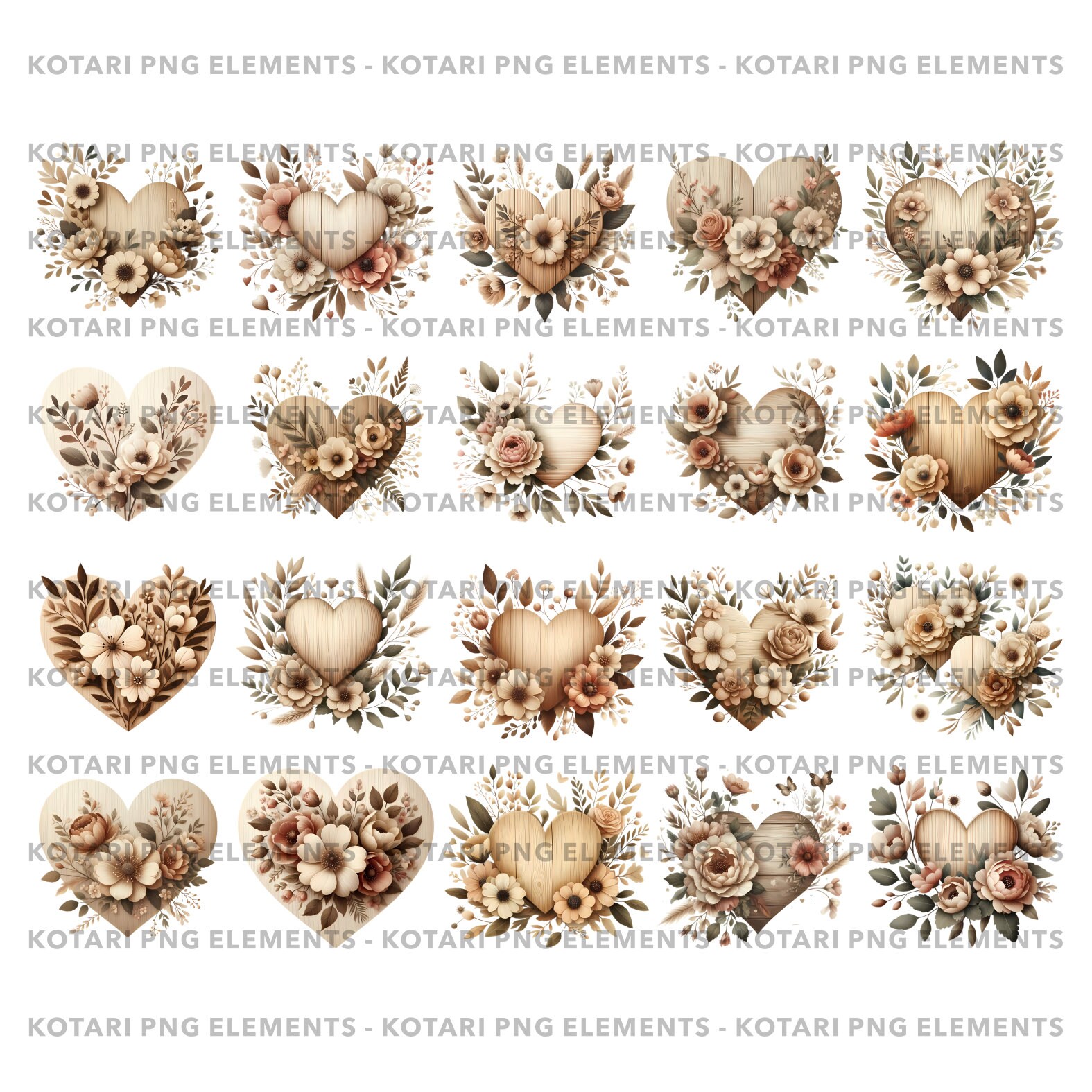 Boho Floral Wood Heart Transparent PNG Clipart Commercial Use - Etsy