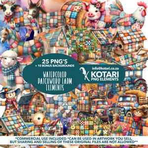 Patchwork Farm Animals and Elements - Transparent PNG Clipart ...