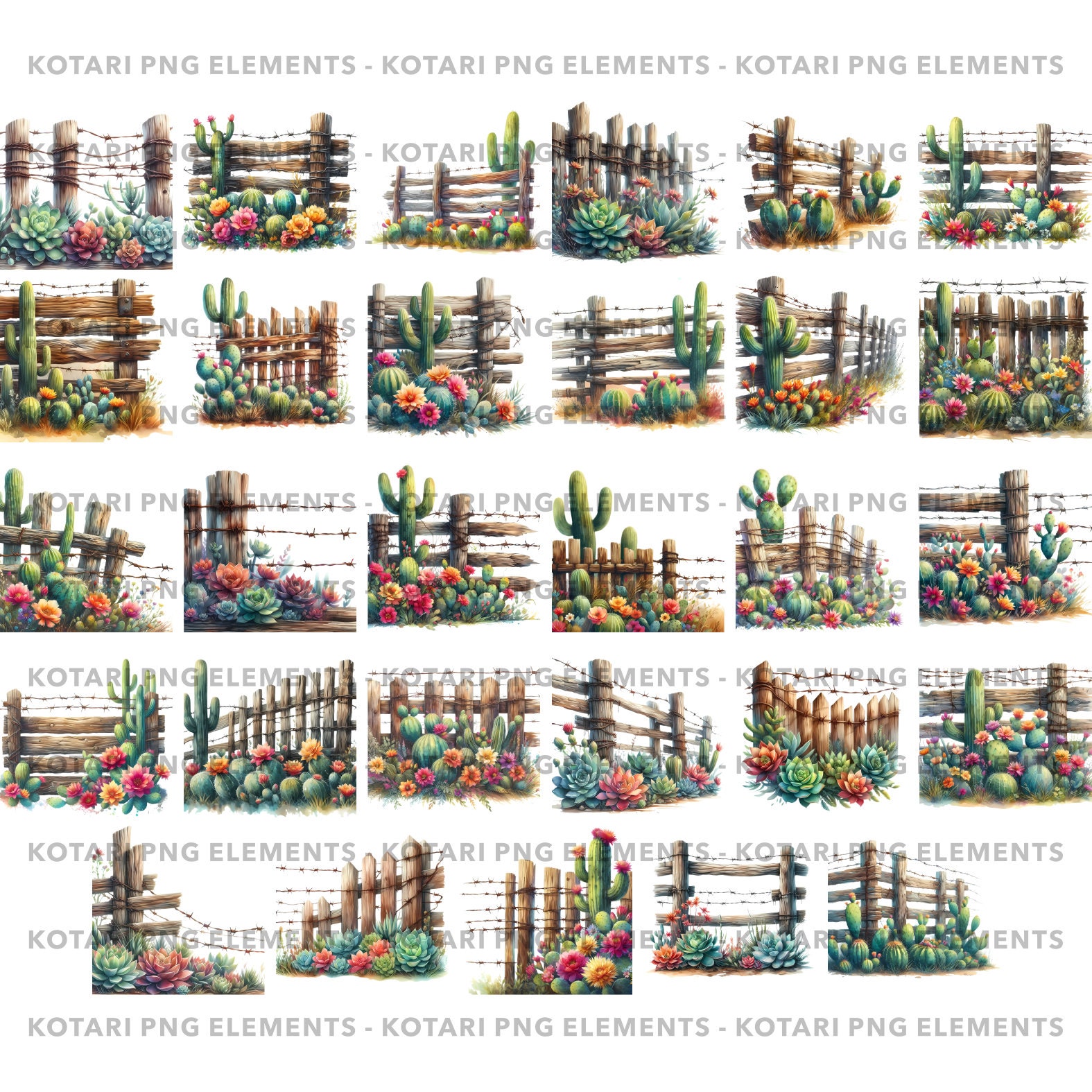 Cactus Fence - Transparent PNG Clipart - Commercial Use - Etsy