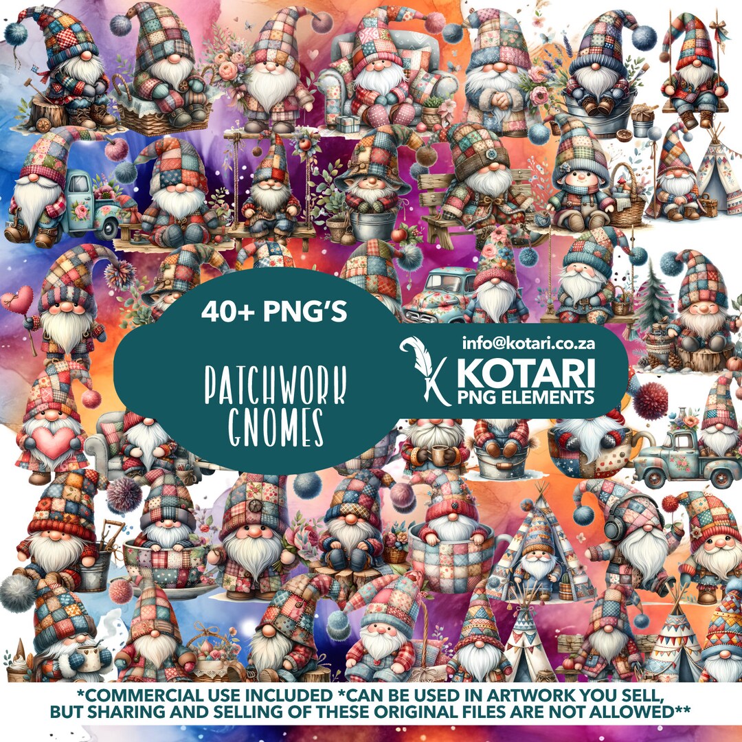 Patchwork Gnomes - Transparent PNG Clipart - Commercial Use - Etsy