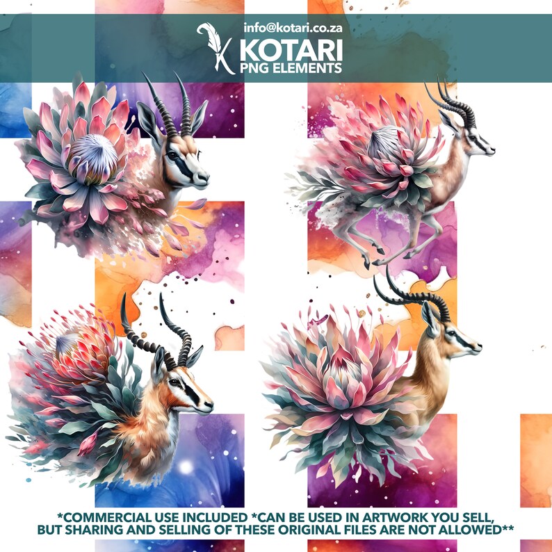 Springbok and Protea - Transparent PNG Clipart - Commercial Use - Etsy