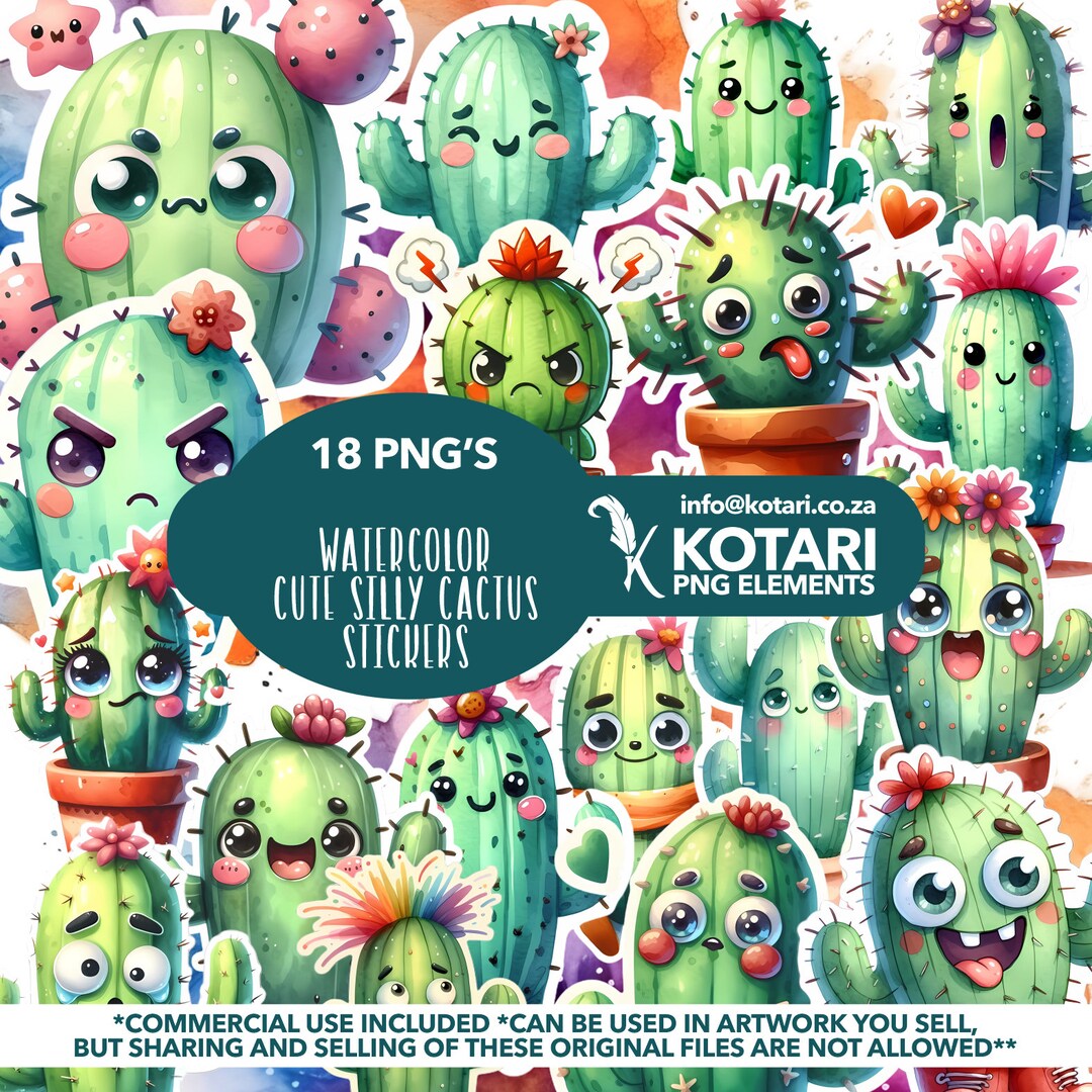 Cute Cactus Stickers – Transparent PNG Clipart, Commercial Use - Etsy