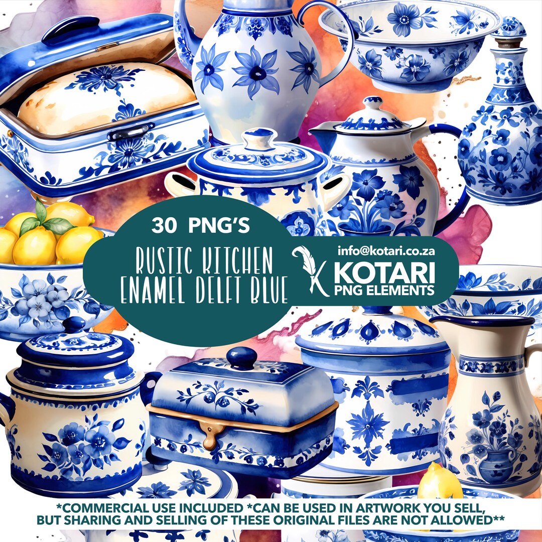 Rustic Kitchen Enamel Delft Blue - Transparent PNG Clipart - Commercial ...
