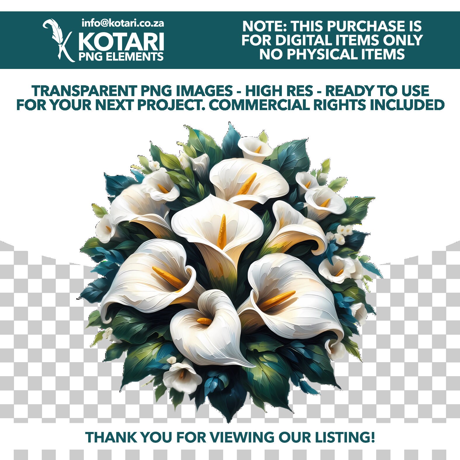 White Calla Lilies - Transparent PNG Clipart - Commercial Use - Etsy