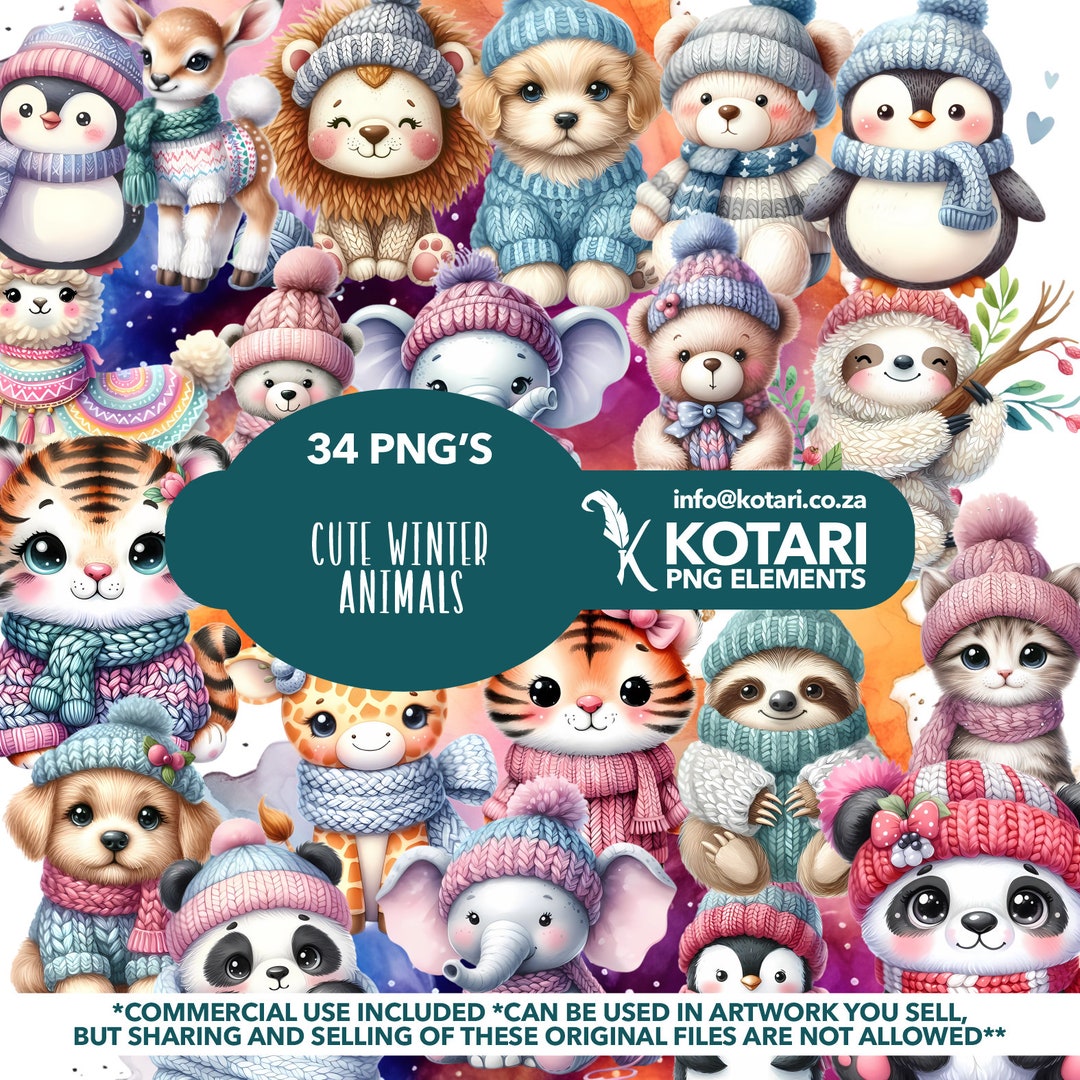 Cute Winter Animals - Transparent PNG Clipart - Commercial Use - Etsy