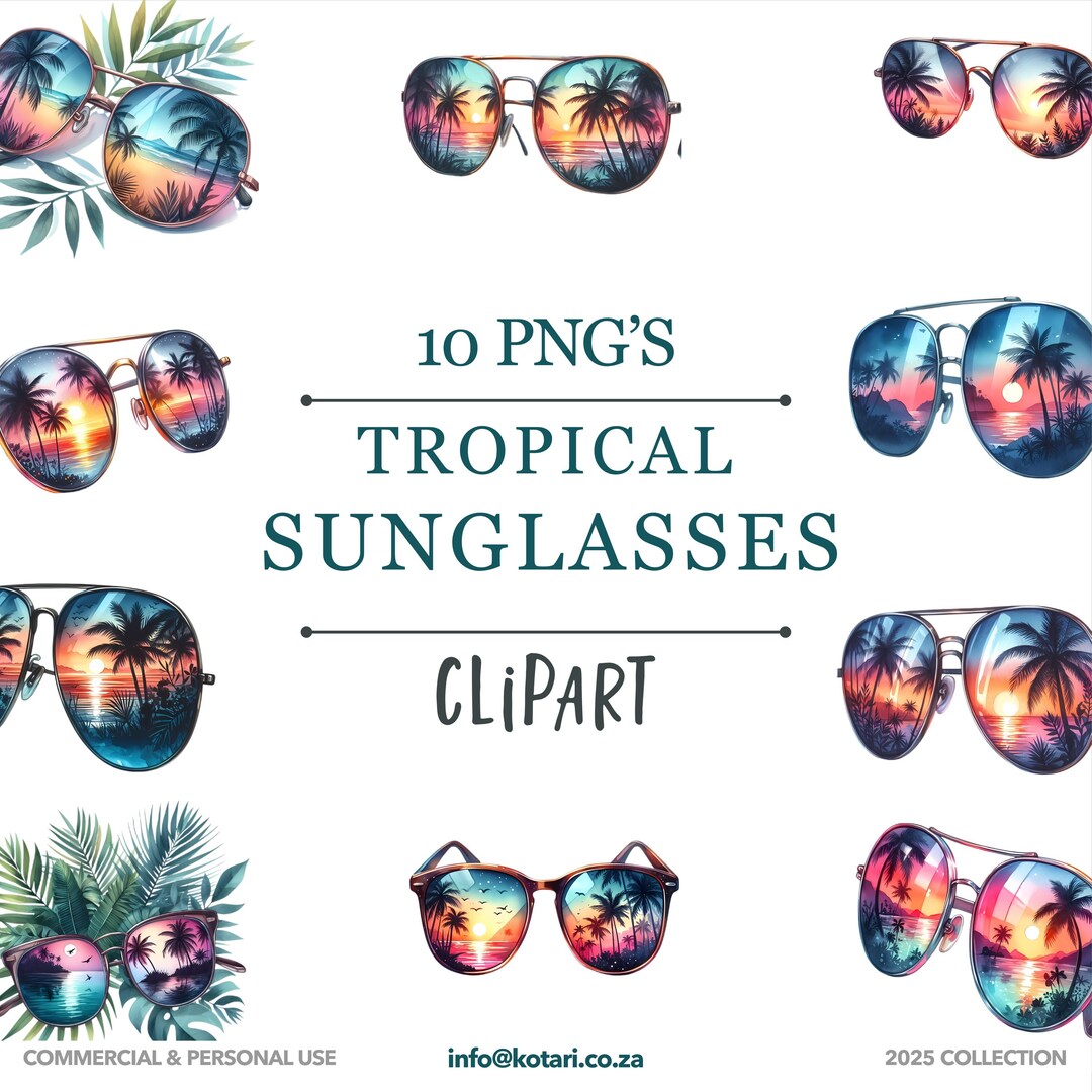 Tropical Sunglasses - Transparent PNG Clipart - Commercial Use - Etsy