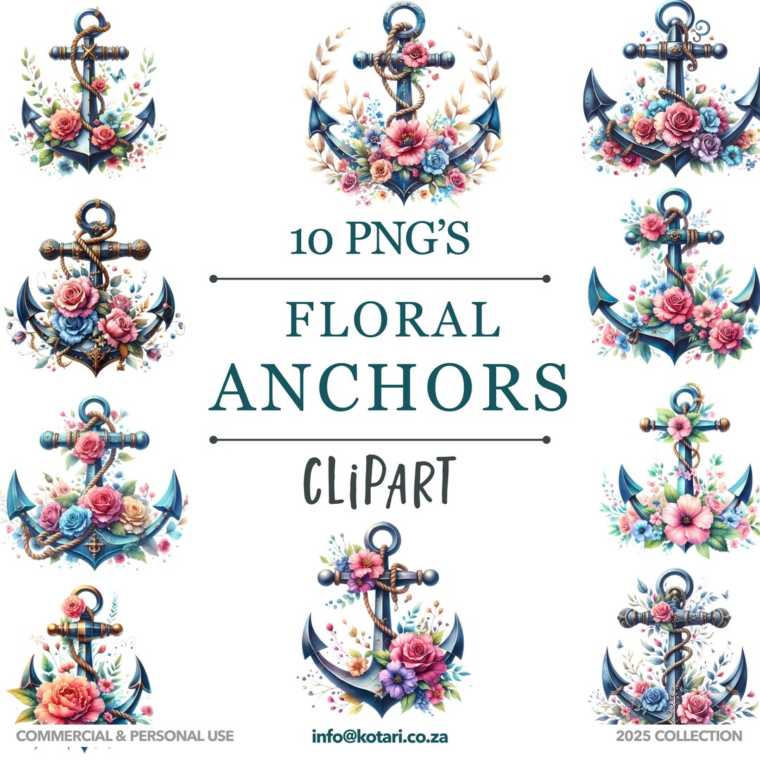 Floral Anchors - Transparent PNG Clipart - Commercial Use - Etsy