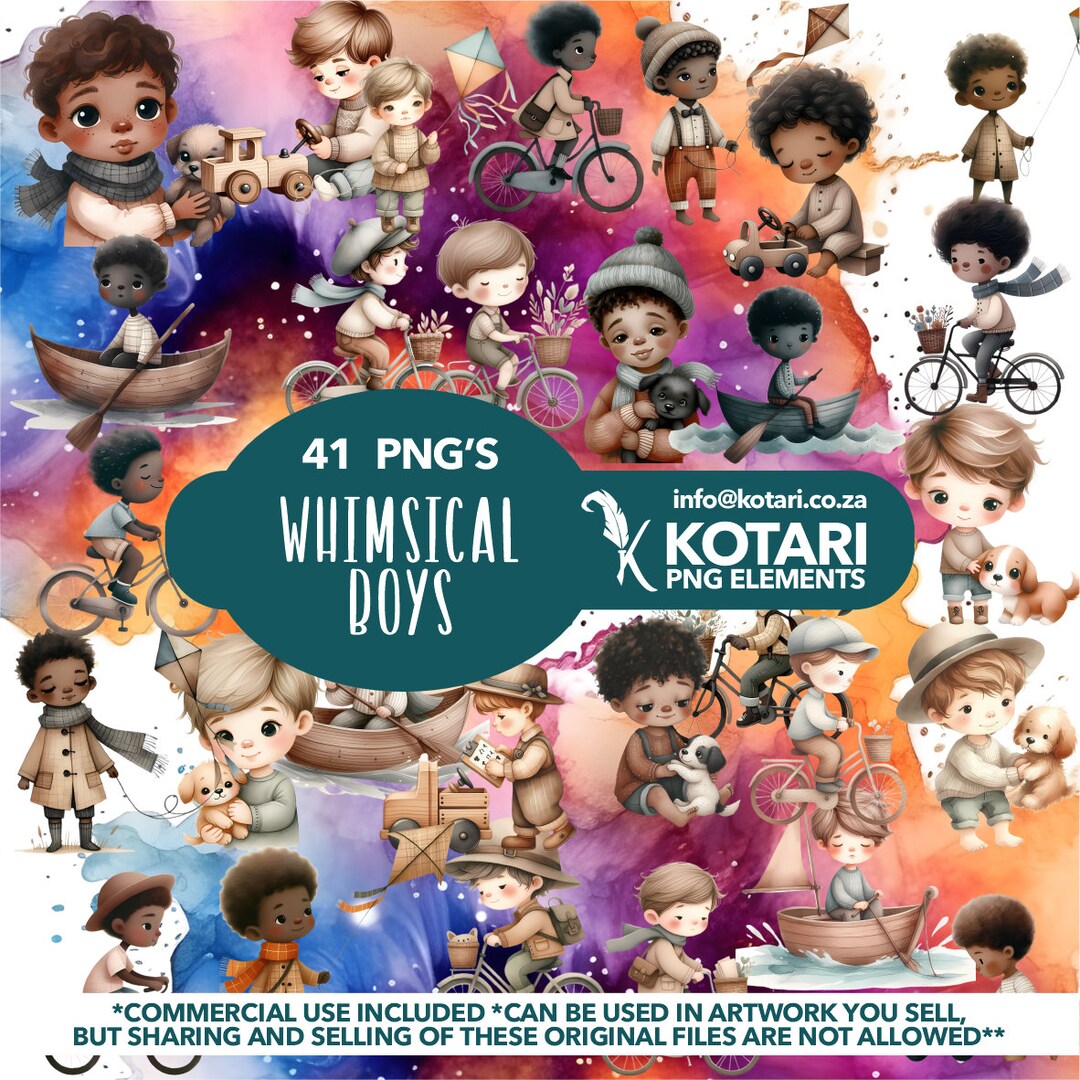 Whimsical Boys - Transparent PNG Clipart - Commercial Use - Etsy
