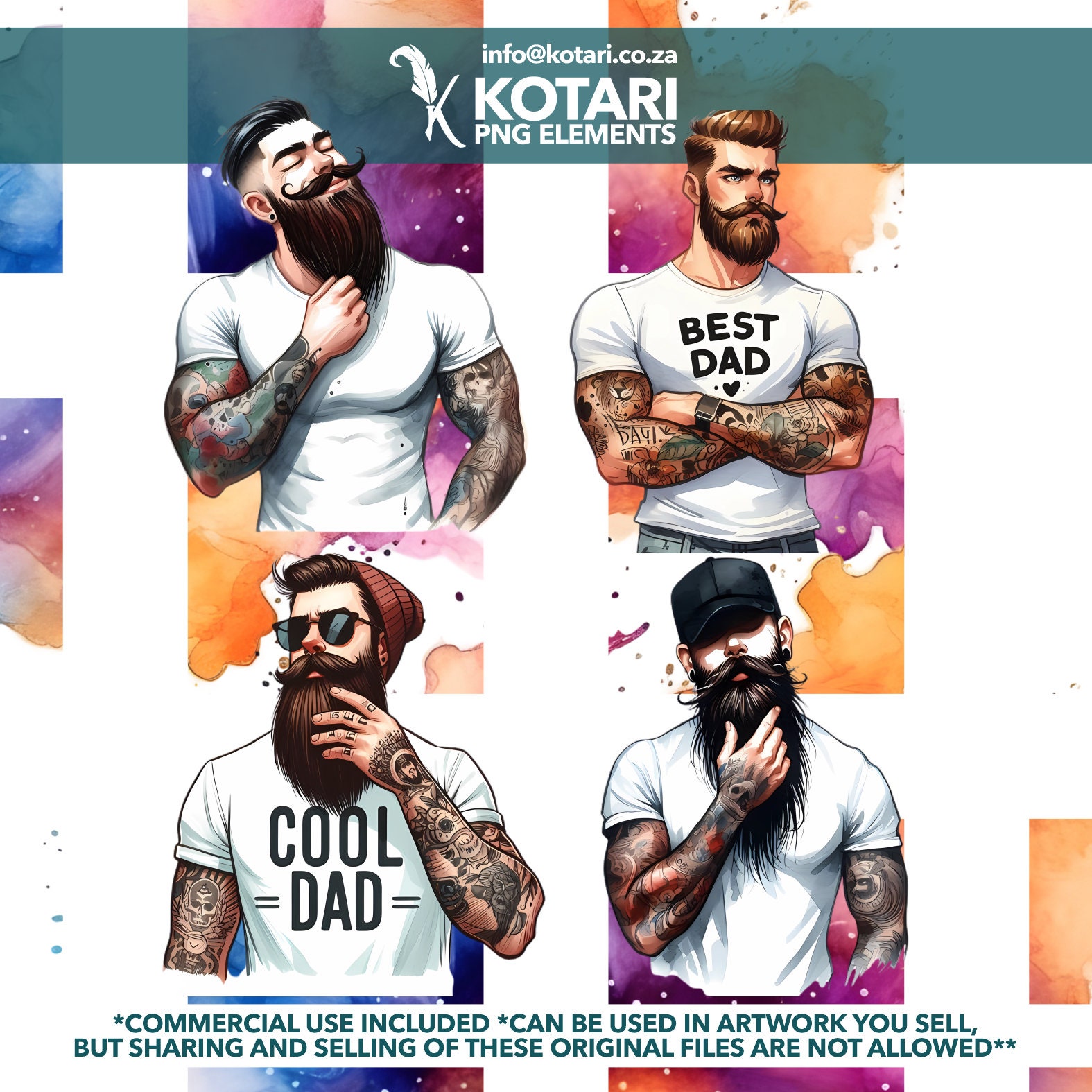 Bearded Tattoo Dad - Transparent PNG Clipart - Commercial Use - Etsy
