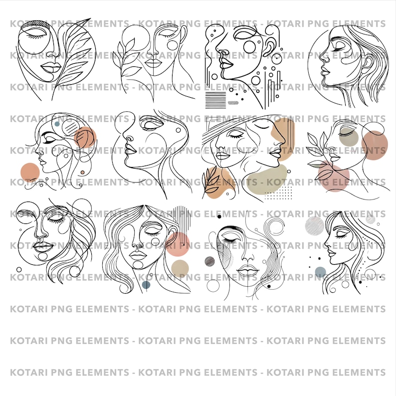Woman Face Line Art - Transparent PNG Clipart - Commercial Use - Etsy