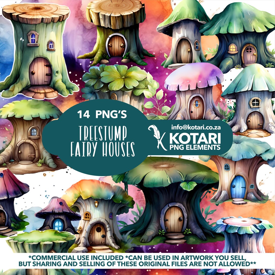 Tree Stump Fairy Houses - Transparent PNG Clipart - Commercial Use - Etsy