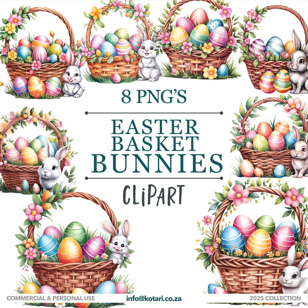 Easter Basket Bunnies - Transparent PNG Clipart - Commercial Use - Etsy