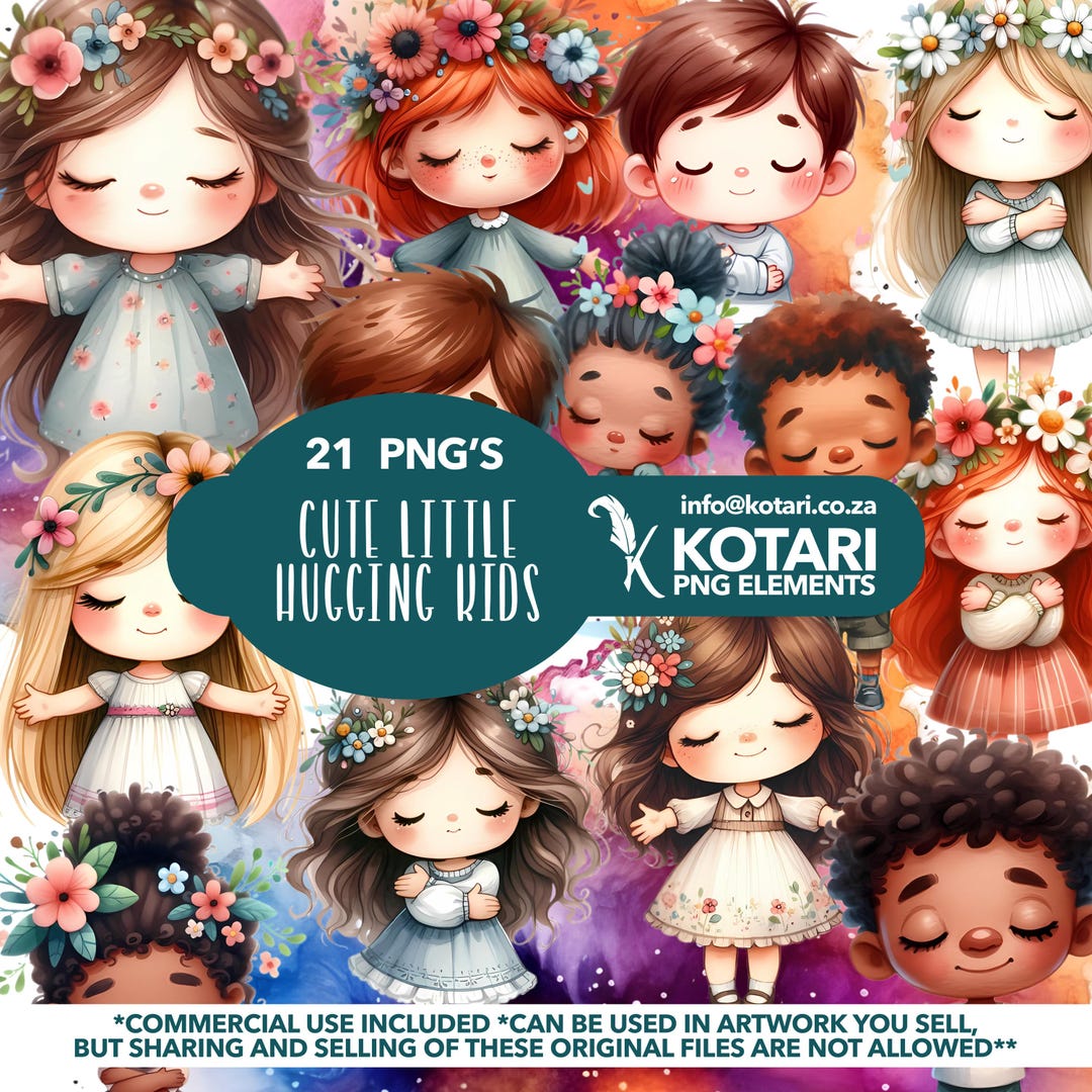 Cute Little Hugging Kids - Transparent PNG Clipart - Commercial Use - Etsy