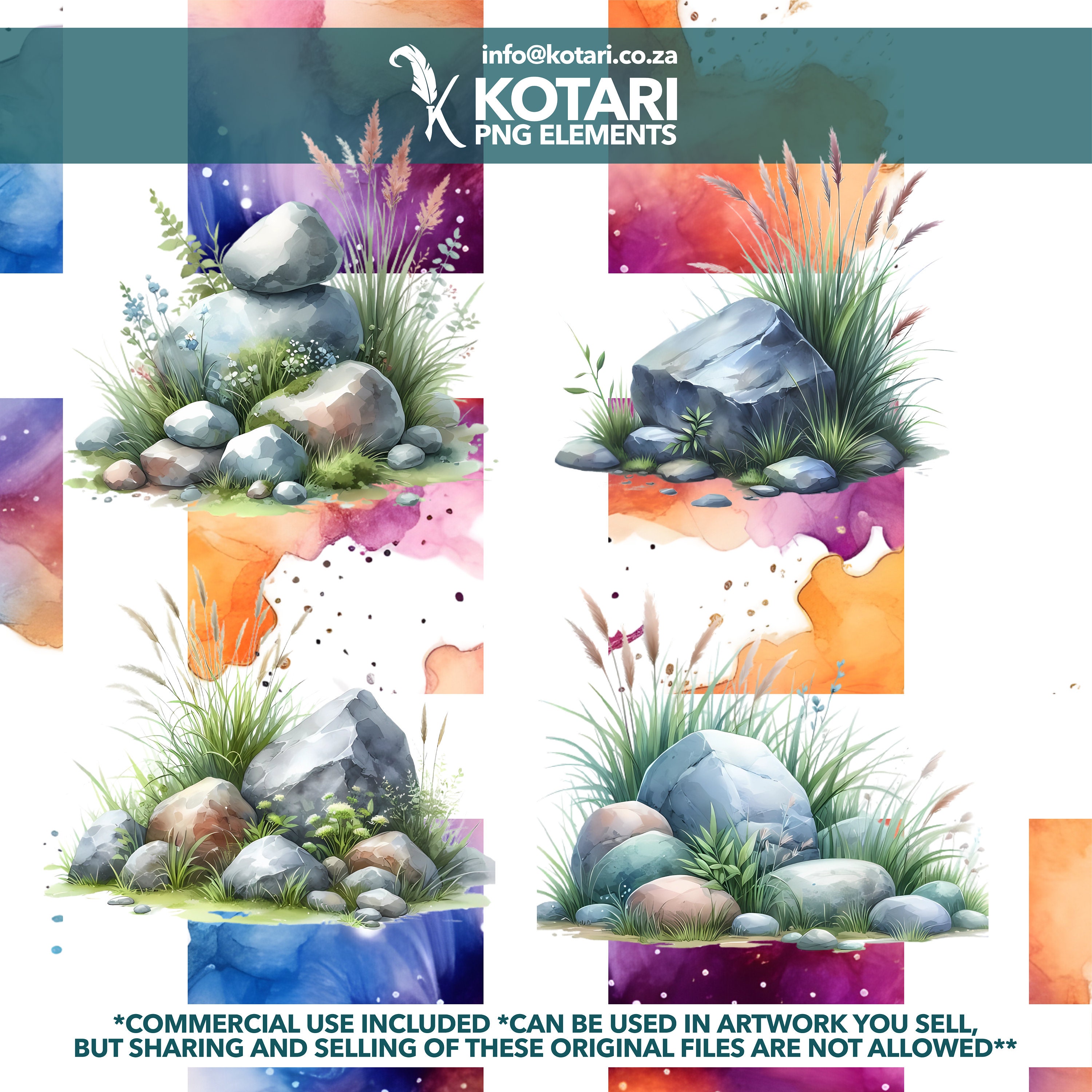 Stone With Grass - Transparent PNG Clipart - Commercial Use - Etsy