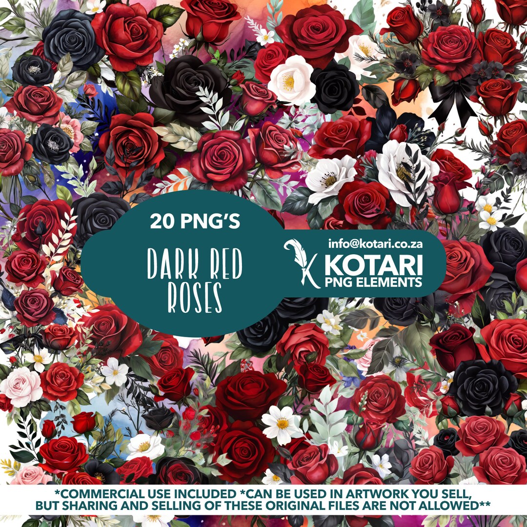 Dark Red Roses - Transparent PNG Clipart - Commercial Use - Etsy