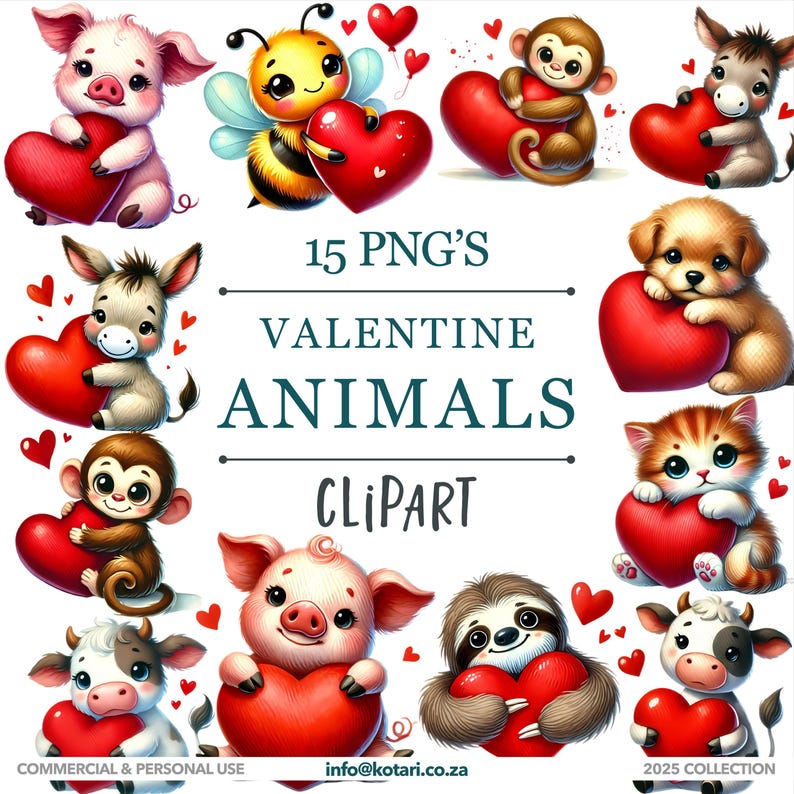 Valentine Animals - Transparent PNG Clipart - Commercial Use - Etsy