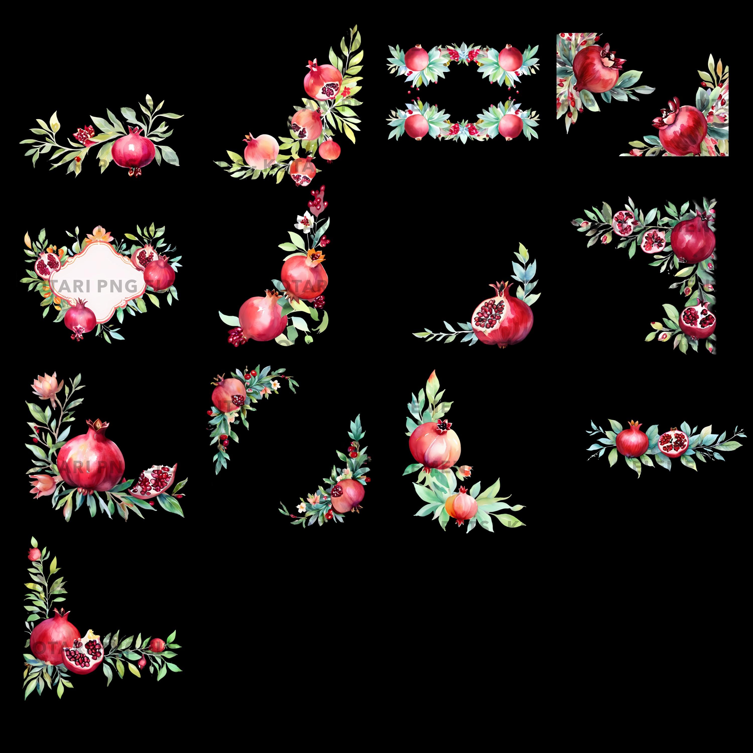 Pomegranate Borders Transparent PNG Clipart Commercial Use - Etsy