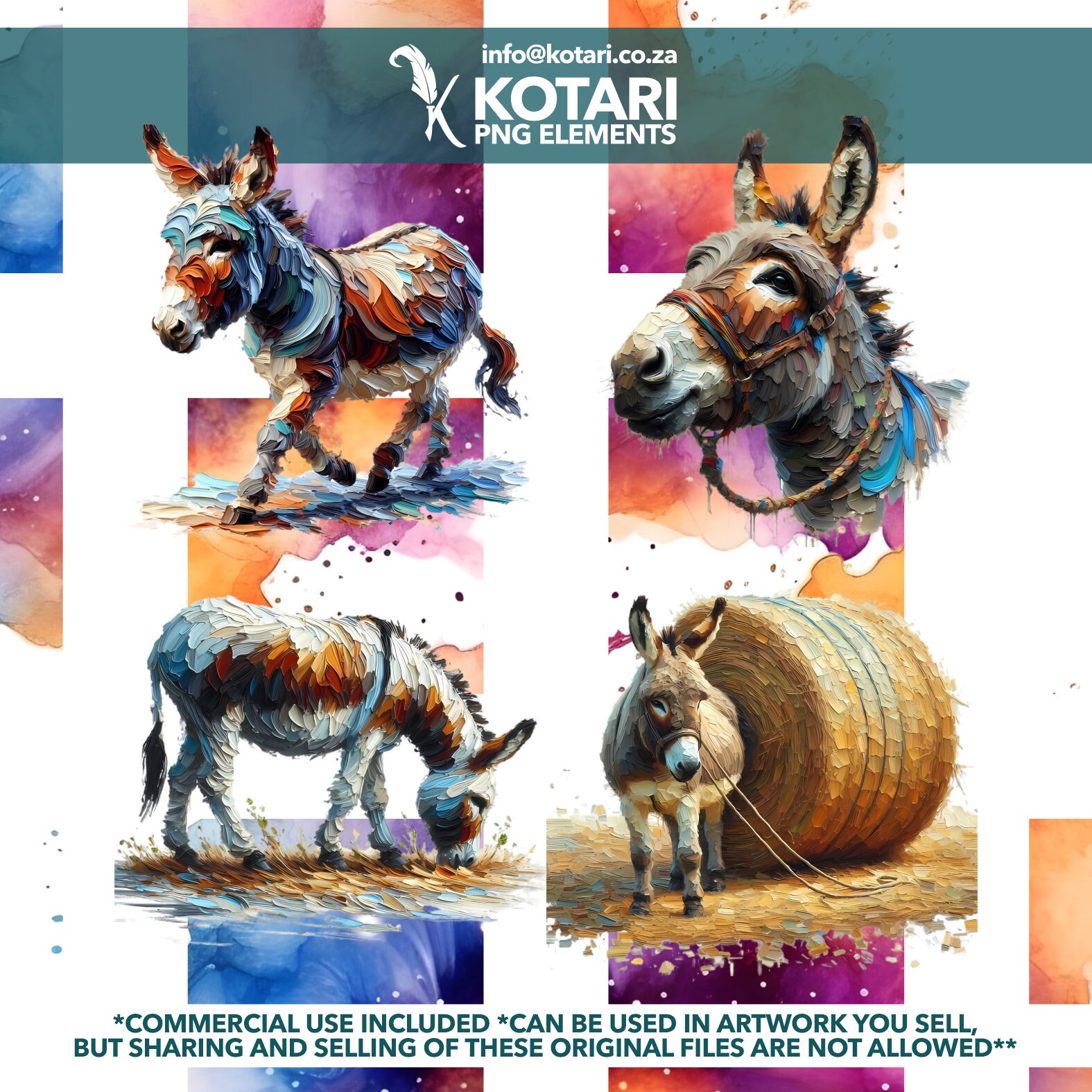 Oil Painted Donkeys Transparent PNG Clipart Commercial Use - Etsy