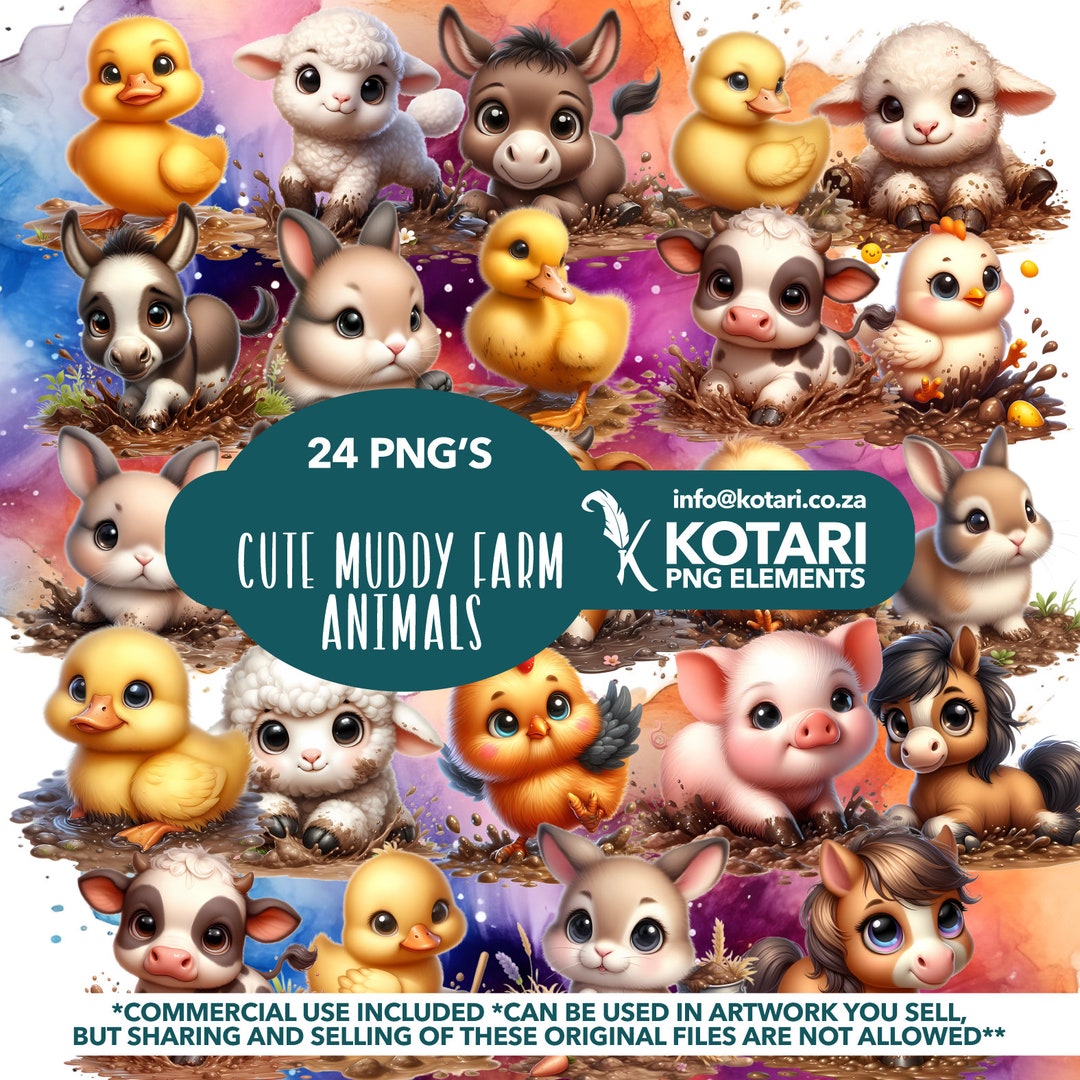 Cute Muddy Farm Animals - Transparent PNG Clipart - Commercial Use - Etsy